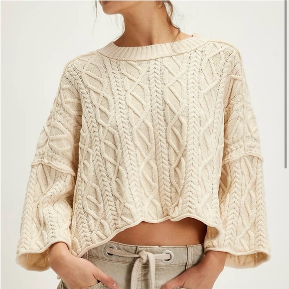 Free People | Sweaters | Free People Washed Ashore Cable Knit Cream ...